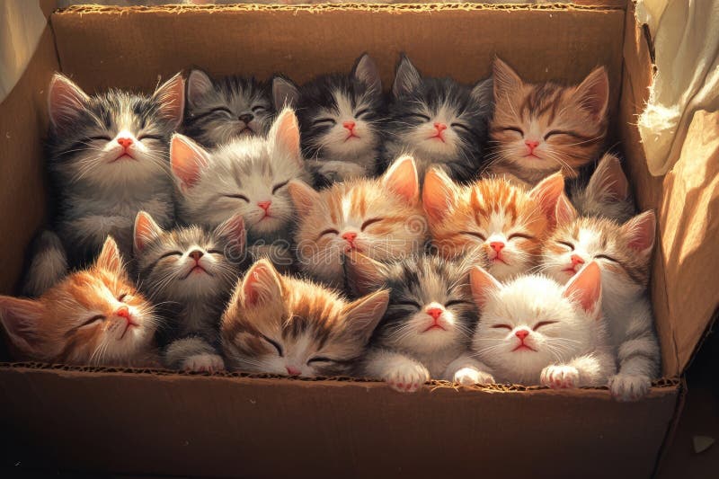 A Cat is Sleeping in a Cardboard Box Stock Photo - Image of kitten, resting: 314123258