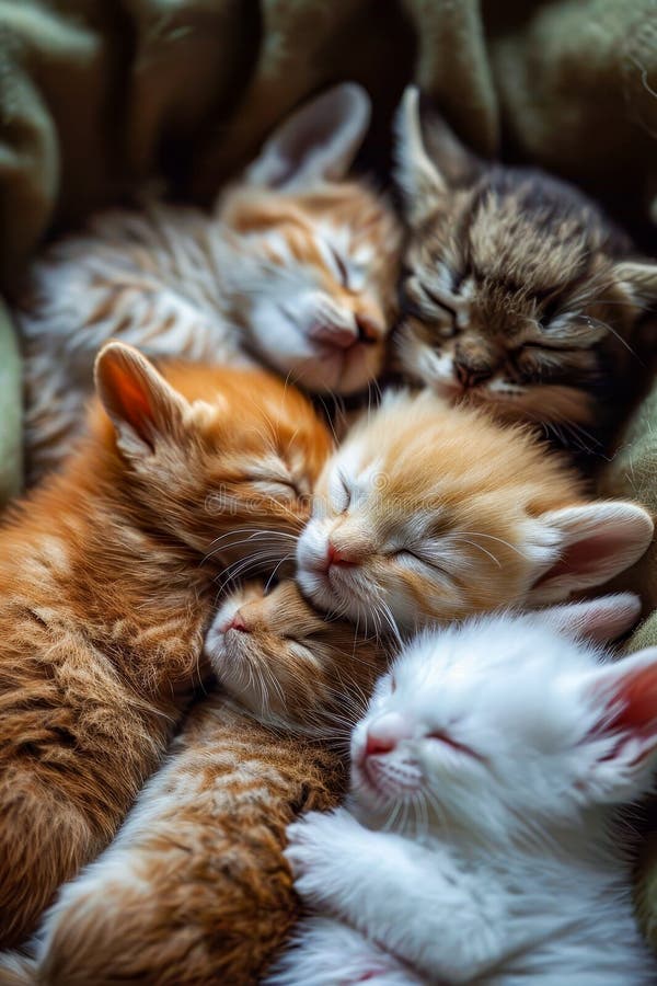 Group of Kittens Sleeping Together on Blanket. Generative AI Stock ...