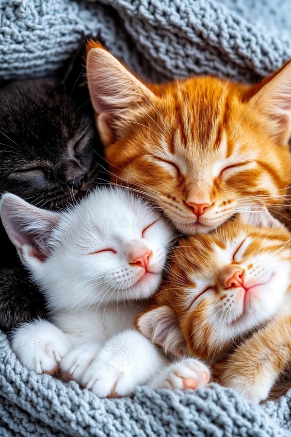 A Group of Kittens Sleeping Together on a Blanket Stock Photo - Image ...