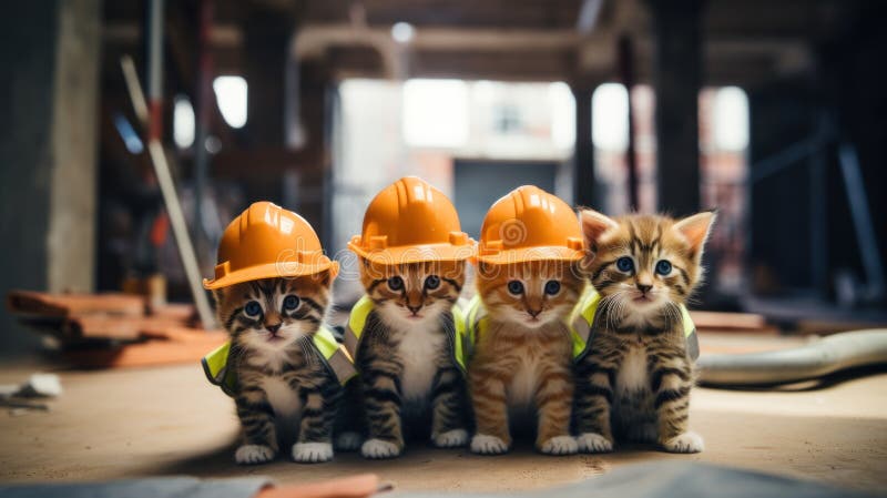 A Group of Kittens Wearing Hard Hats on a Construction Site. Generative ...