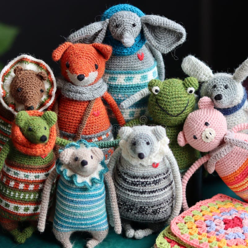 A group of knitted animals stock illustration. Illustration of festive ...