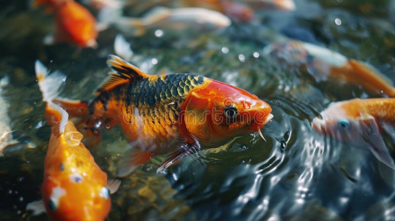 A Group of Koi Fish Gracefully Swimming in a Serene Pond. Perfect for ...