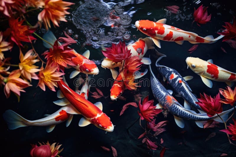 Group of Koi Fish Swimming in a Pond Stock Image - Image of tranquility ...