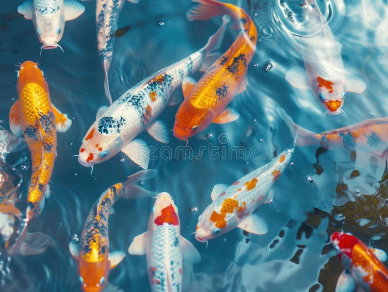 Group of Koi Fish Swimming Together in a Calm Pond Stock Photo - Image ...