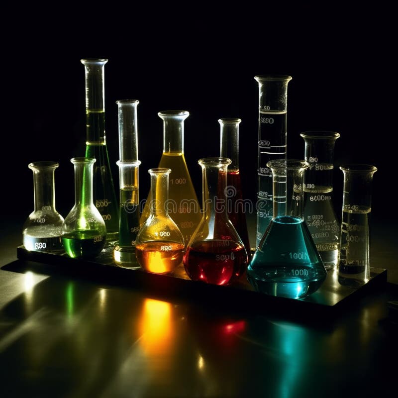 Group of Laboratory Flasks with Colored Liquid Inside Stock ...
