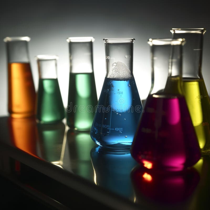 Group of Laboratory Flasks with Colored Liquid Inside Stock ...