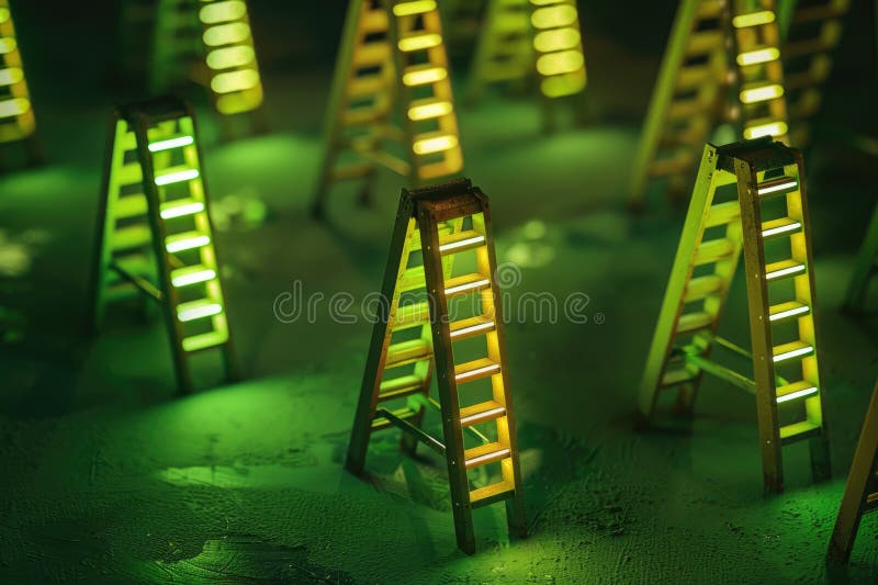 A Group of Ladders that are Brightly Lit Up. Suitable for Business ...