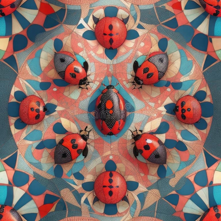 A Group of Ladybugs on a Mosaic Pattern Stock Image - Image of ...