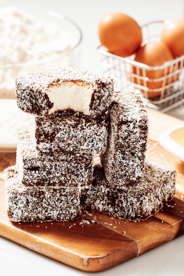 Group of Lamingtons stock photo. Image of shredded, sweet - 59906590