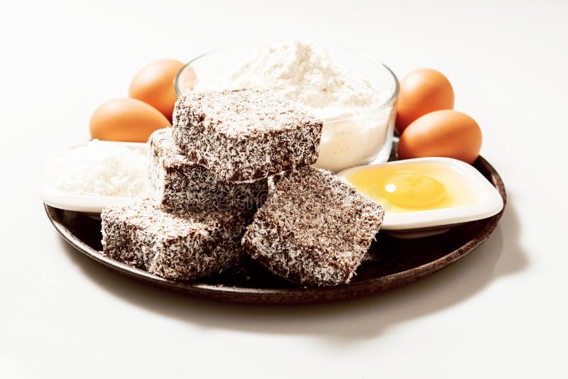 Lamingtons on a Baking Tray Stock Image - Image of tucker, tray: 81362113