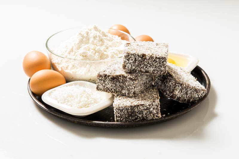 Lamingtons on a Baking Tray Stock Image - Image of tucker, tray: 81362113