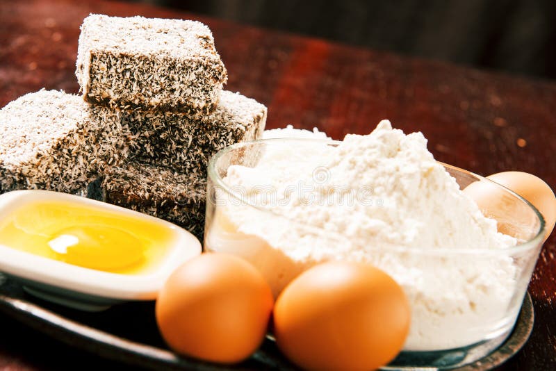Lamingtons on a Baking Tray Stock Image - Image of tucker, tray: 81362113