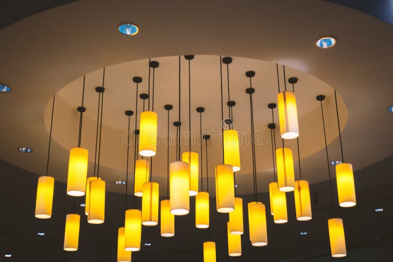 A Group of Lamps Hanging from the Ceiling Stock Image - Image of modern ...