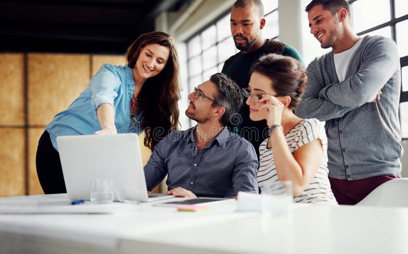 Group, Laptop and Creative Business People Training, Discussion or ...