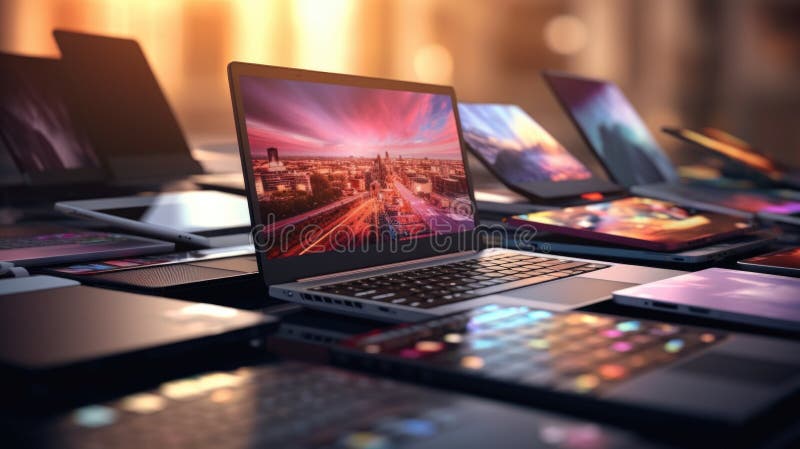 Group of Laptops on a Table, Perfect for Technology Concepts Stock ...