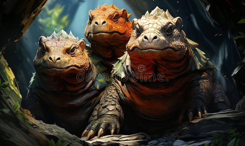 Group of Large Lizards Standing Together Stock Image - Image of exhibit ...