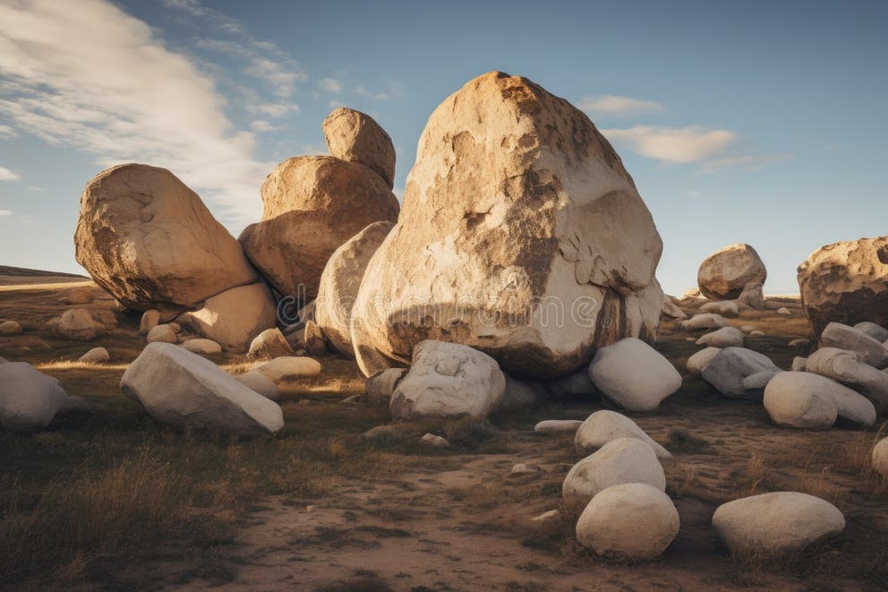 A Group of Large Rocks in a Field Stock Illustration - Illustration of ...