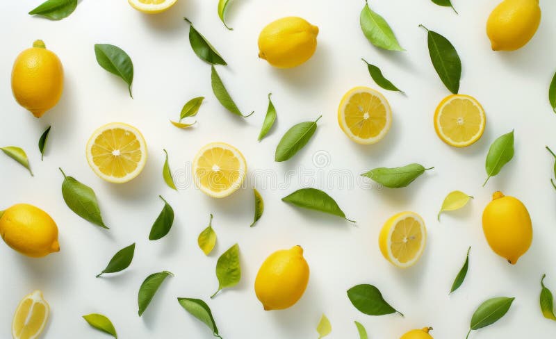Group of Lemons with Green Leaves on White Background Stock Image ...