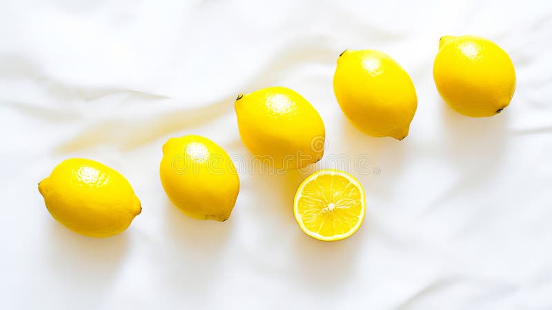A Group of Lemons Sitting on Top of a White Cloth Stock Image - Image ...