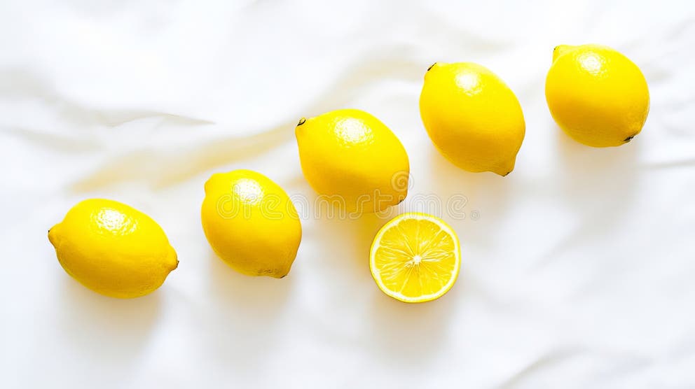 A Group of Lemons Sitting on Top of a White Cloth Stock Image - Image of five, lemons: 330477531