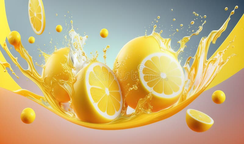 A Group of Lemons with Splashing Water on Them Stock Illustration ...