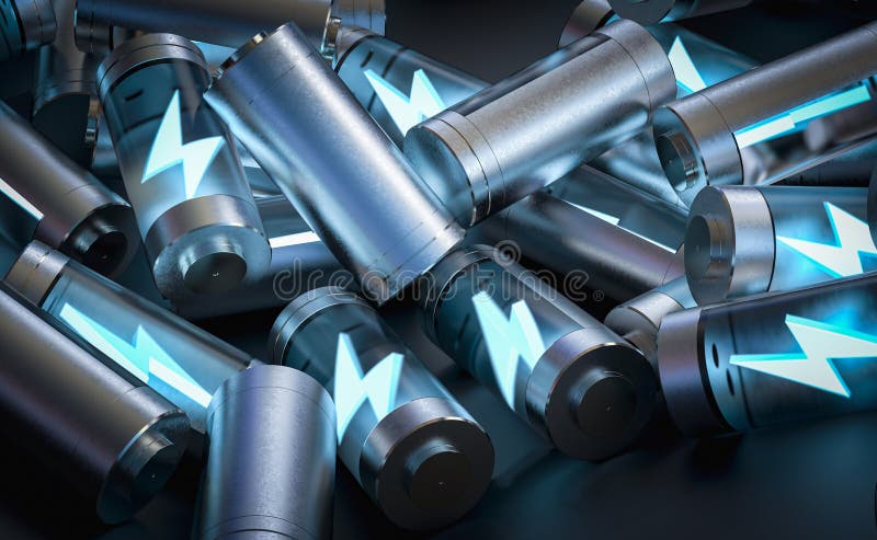 Group of Li-ion or Rechargeable Batteries with Bolt Stock Illustration ...