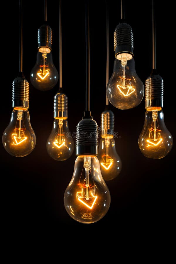 Group of Light Bulbs with Light Bulb with Arrow Inside. Generative AI ...