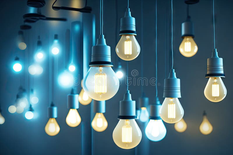 A Group of Light Bulbs Hanging from a Ceiling, Creative Idea Concept ...
