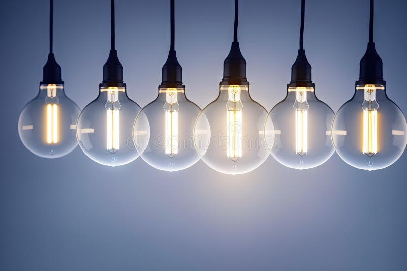 A Group of Light Bulbs Hanging from a Ceiling, Creative Idea Concept ...