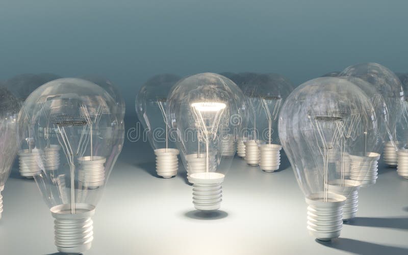 Group of Light Bulbs on Table 3d Render Illustration Stock Illustration ...