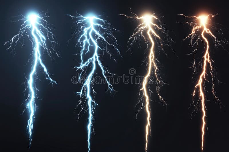 A Group of Lightning Flashes Illuminated Against a Dark Black ...