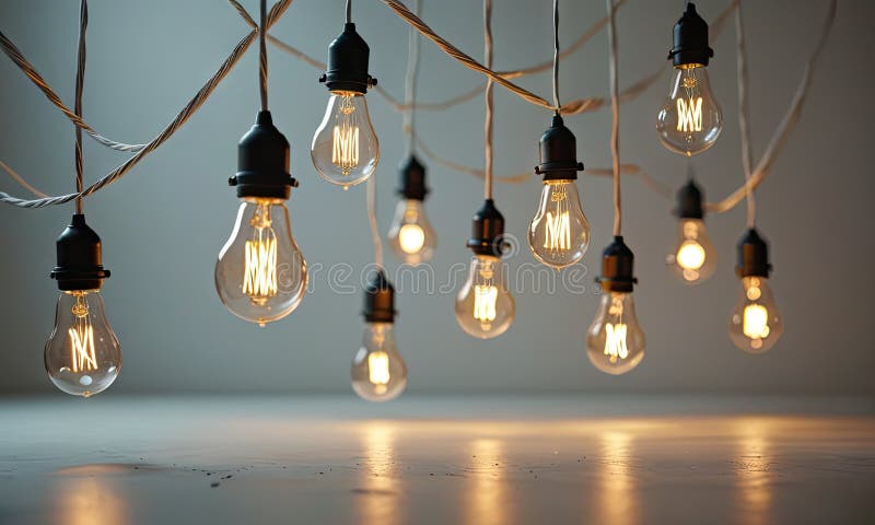 A Group of Lights Hanging from a Wire, with the Lights Being Turned on ...