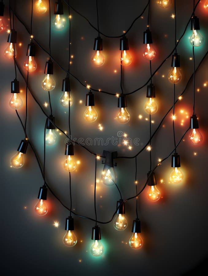 String of Lights on a Dark Background Stock Illustration - Illustration ...