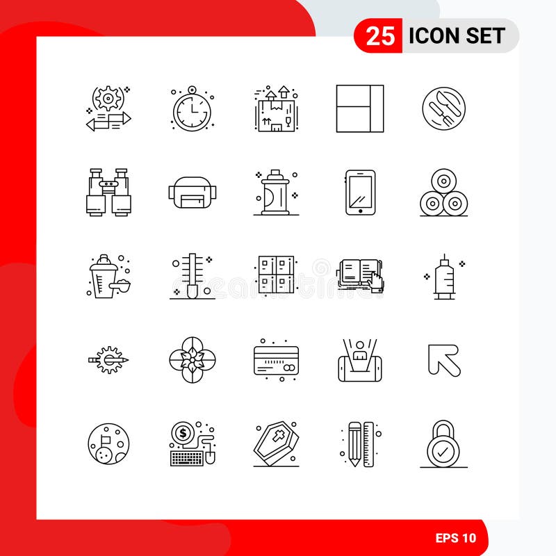 Group of 25 Lines Signs and Symbols for Spoon, Lunch, Box, Layout ...