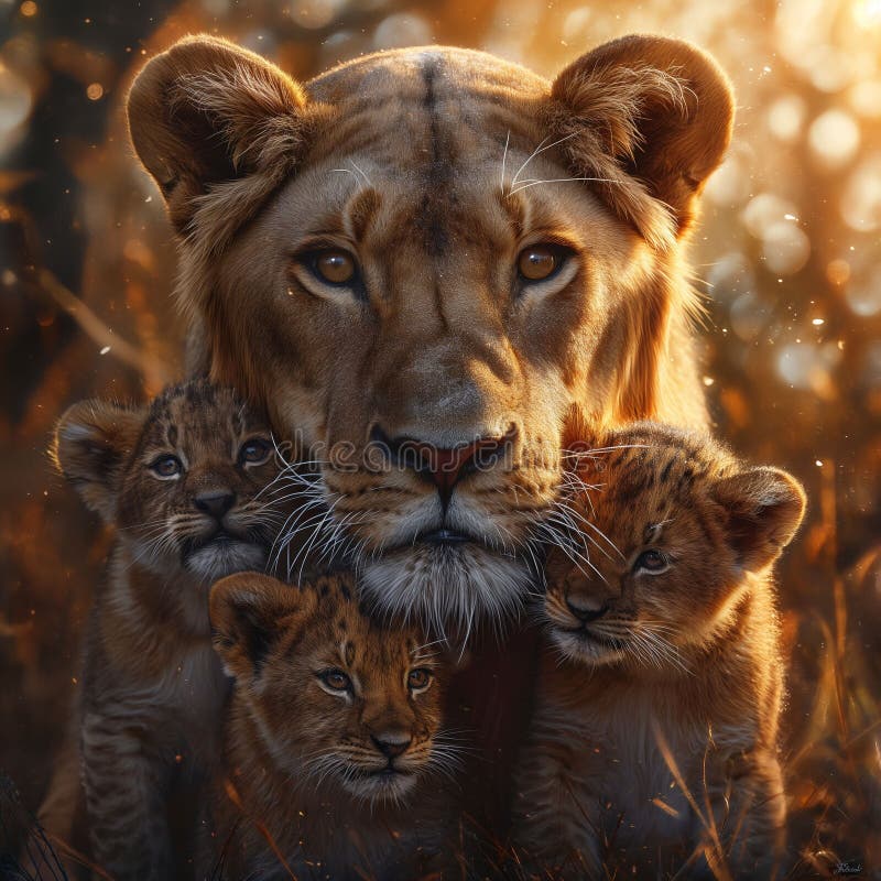 Group of Lions Standing Next To Each Other Stock Illustration ...