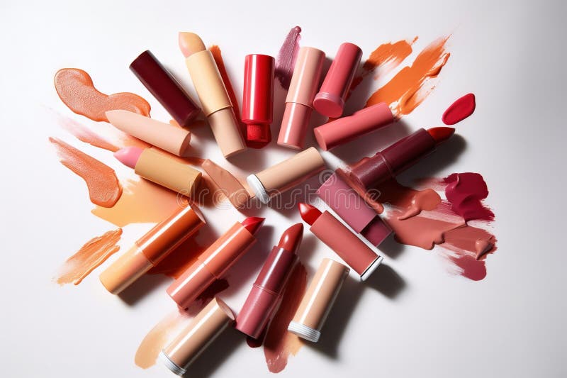 A Group of Lipsticks Arranged in a Circle on a White Surface with a Few ...