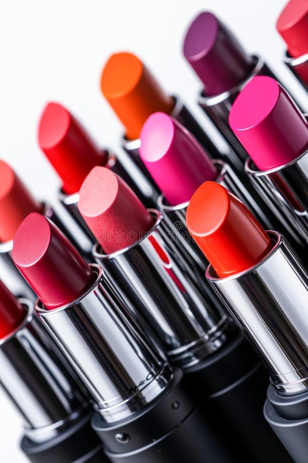 A Group of Lipsticks Lined Up in a Row on a White Surface Stock Image ...