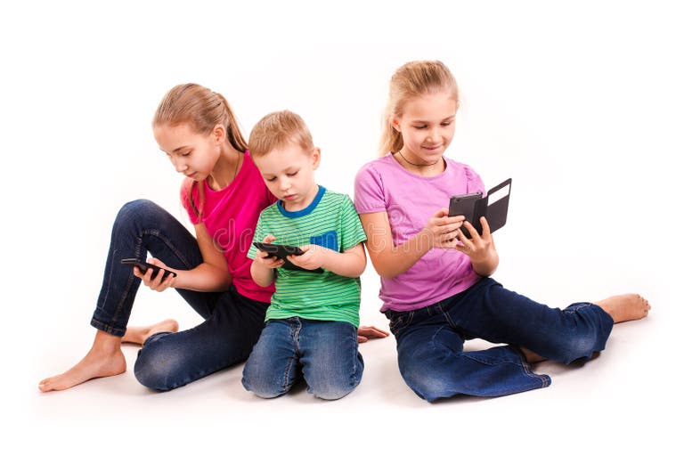 Group of Little Kids Using Electronic Devices Stock Image - Image of ...