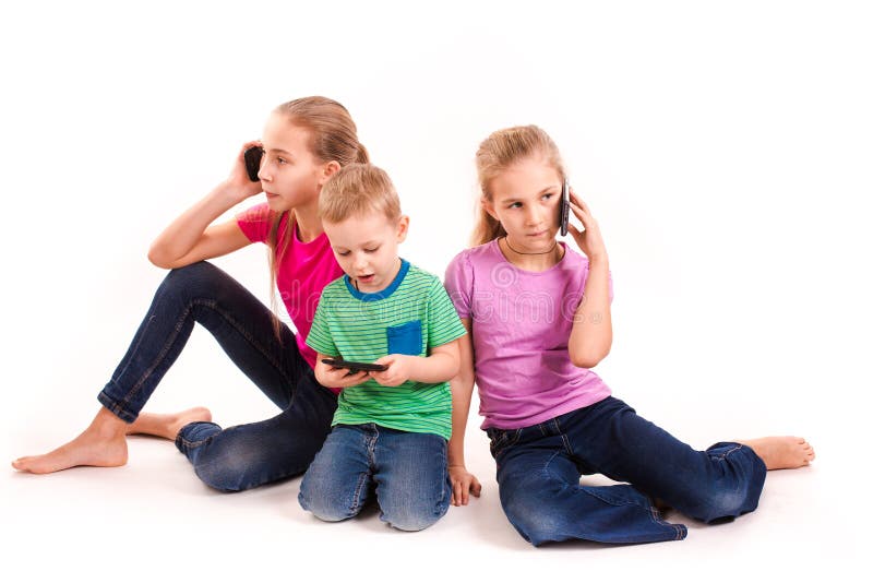 Group of Little Kids Using Electronic Devices Stock Image - Image of ...