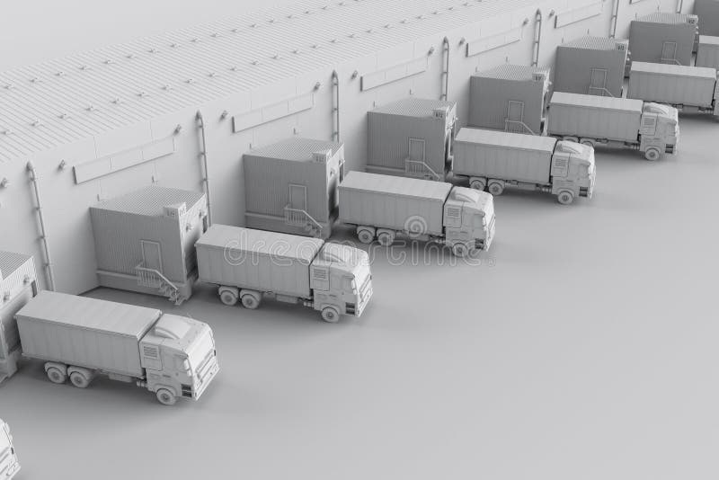 Group of Logistic Trailer Trucks or Lorries at Warehouse Stock ...