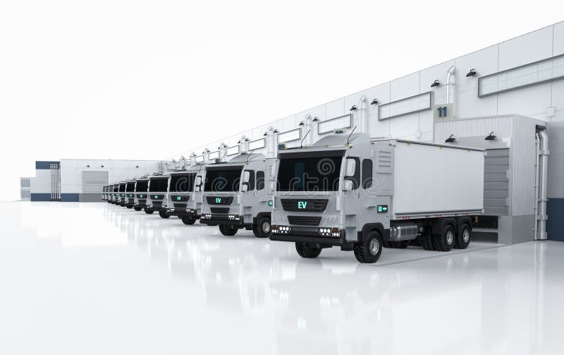 Group of Logistic Trailer Trucks or Lorries at Warehouse Stock ...