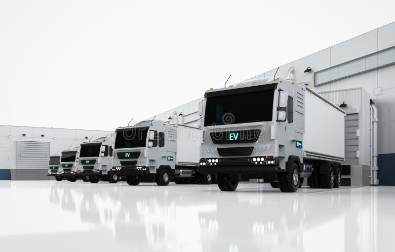 Group of Logistic Trailer Trucks or Lorries at Warehouse Stock ...