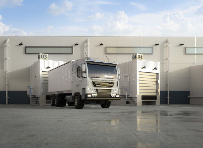 Group of Logistic Trailer Trucks or Lorries at Warehouse Stock ...