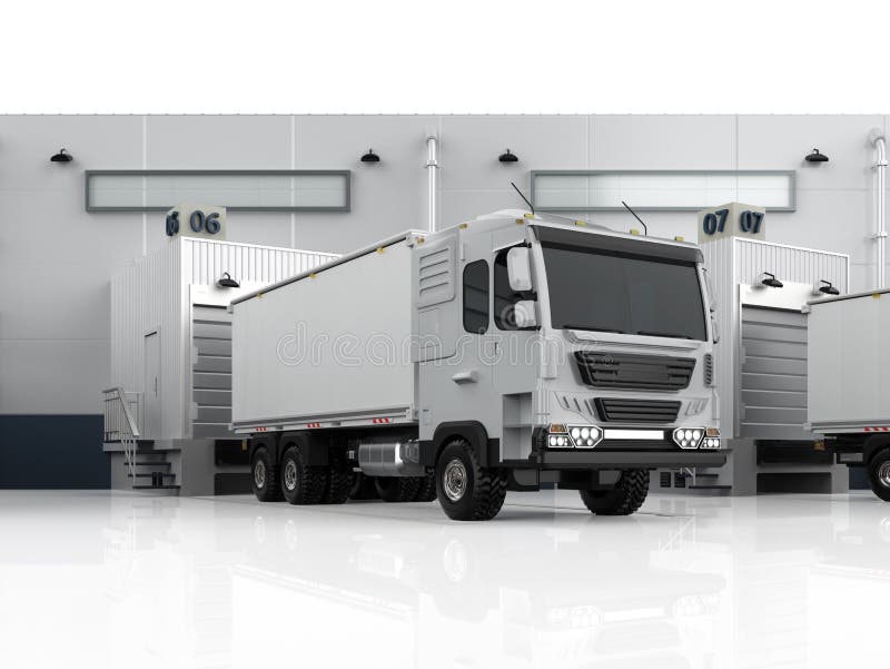Group of Logistic Trailer Trucks or Lorries at Warehouse Stock ...