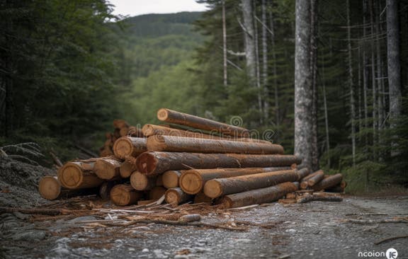 Group of Logs Stacked in the Forest, Deforestation and Logging Image ...