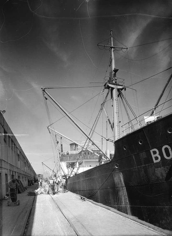 [Group Of Longshoremen Loading Cargo Ship] Picture. Image: 222342453