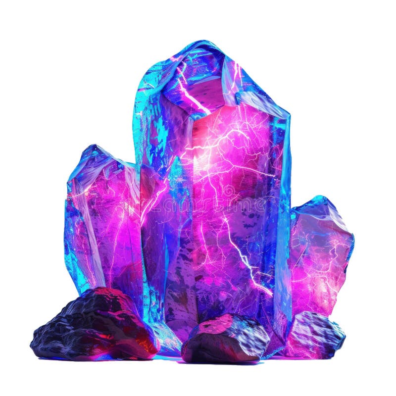 Group of Magic Crystals Emitting Colorful Light on White Background ...