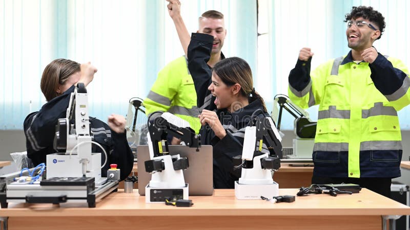 Group of Maintenance Engineers Working with Robot Maintenance Stock ...