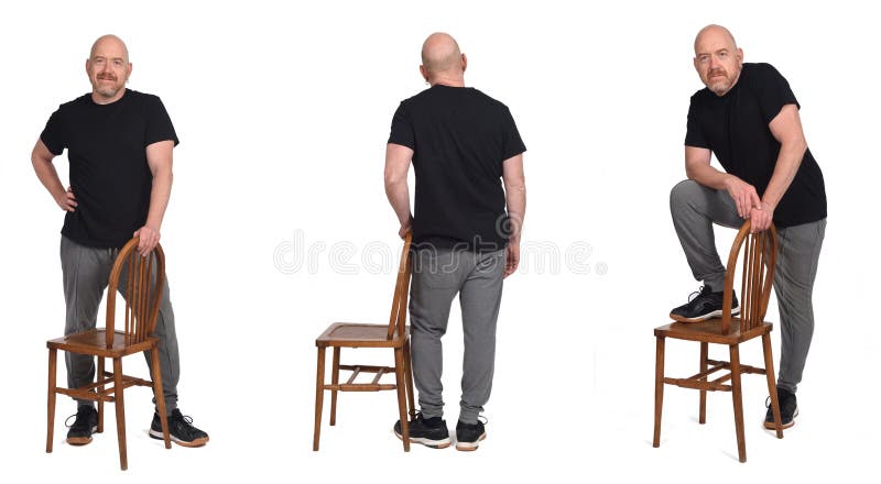 Man Standing with a Chair in White Background,side View Stock Photo ...