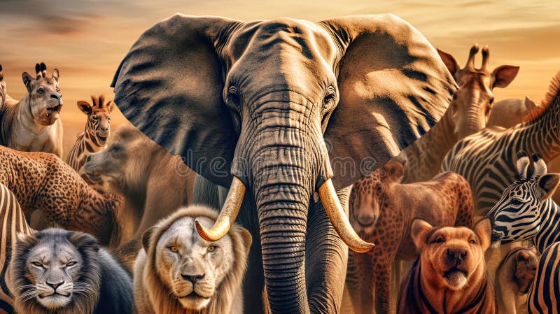 Group of Many African Animals Generative AI Stock Illustration ...